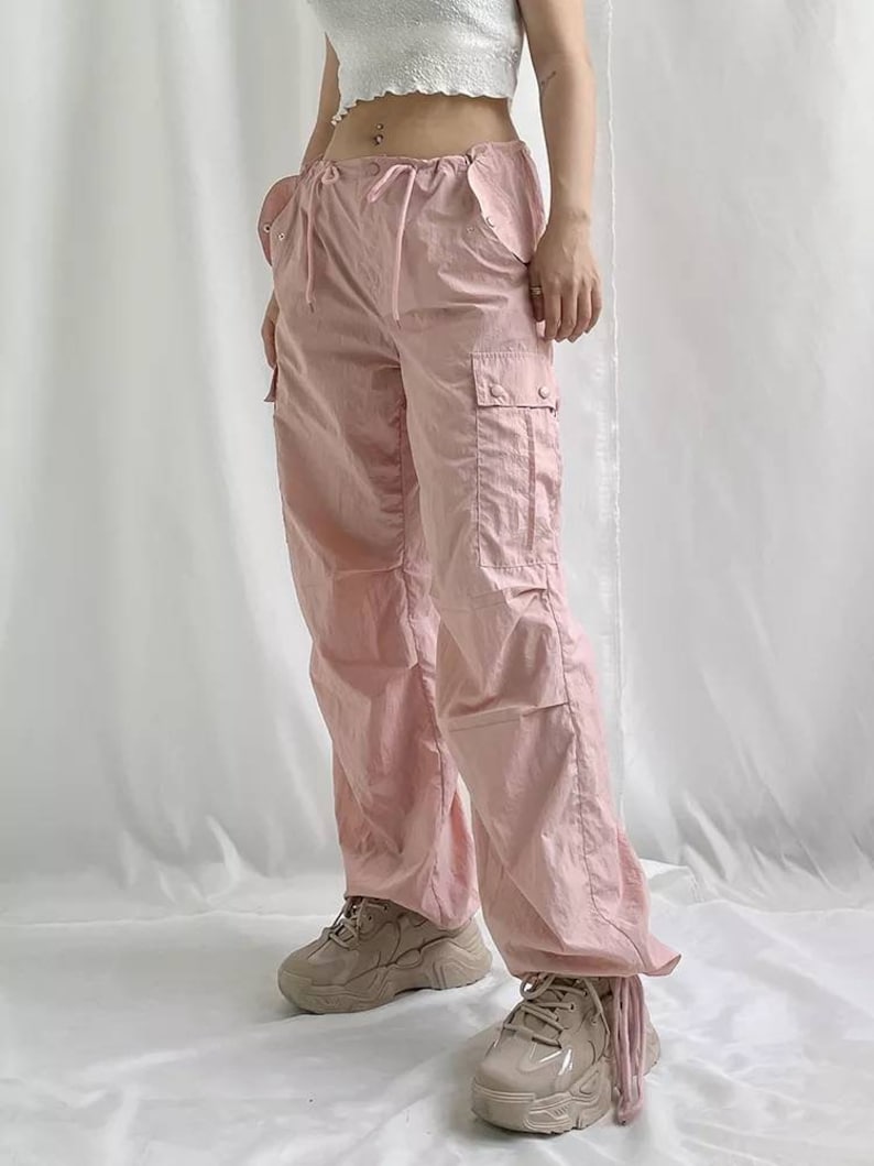 Pink Cargo Pants Women Streetwear Y2k Parachute Pants Etsy