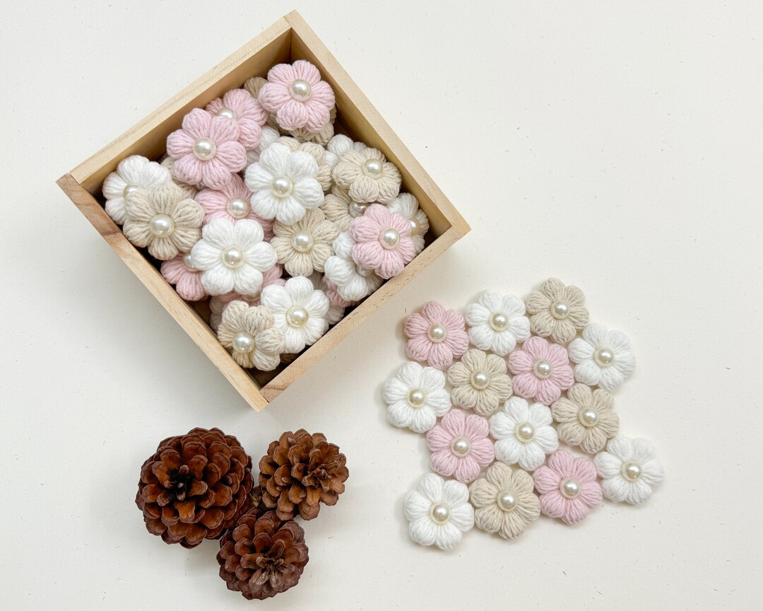 Crochet Puff Flower Applique for Hair Clip Decoration, 3D Flower ...