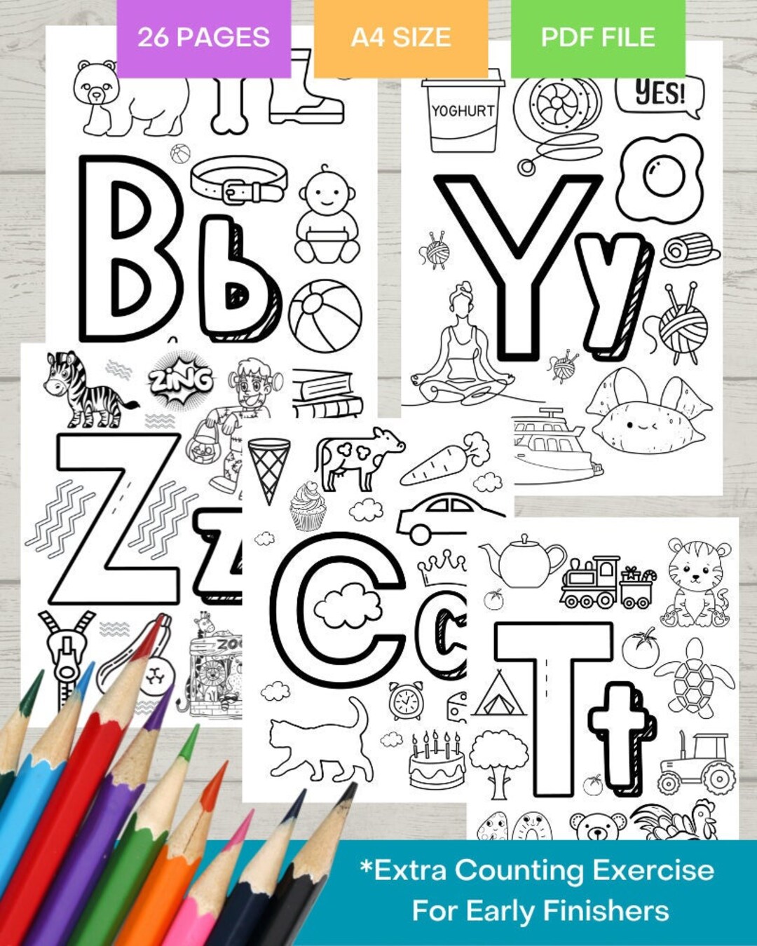 26 Alphabet Colouring Sheets A4 Downloadable PDF - Etsy