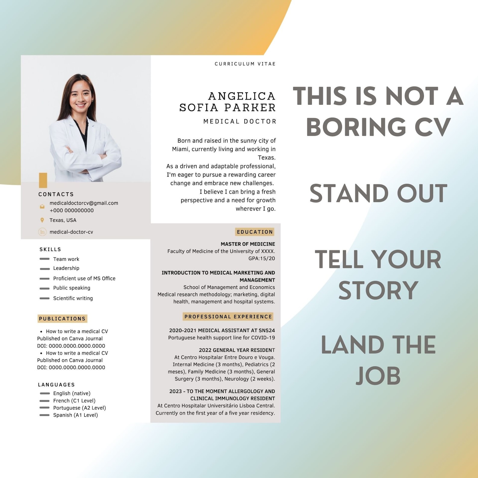 Not Your Boring CV | Medical Doctor CV Template | Curriculum Vitae ...