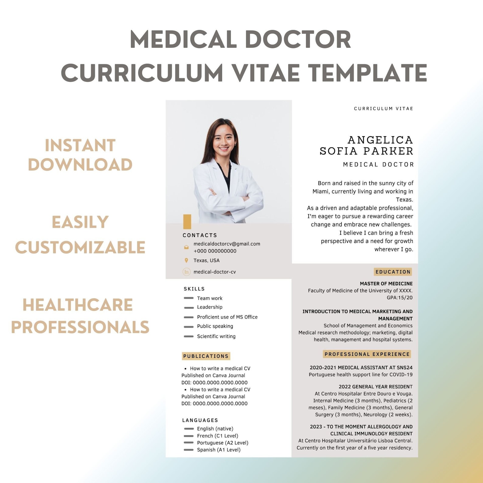 Not Your Boring CV | Medical Doctor CV Template | Curriculum Vitae ...