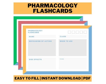 Printable Pharmacology FLASHCARD Template Study Helper for - Etsy
