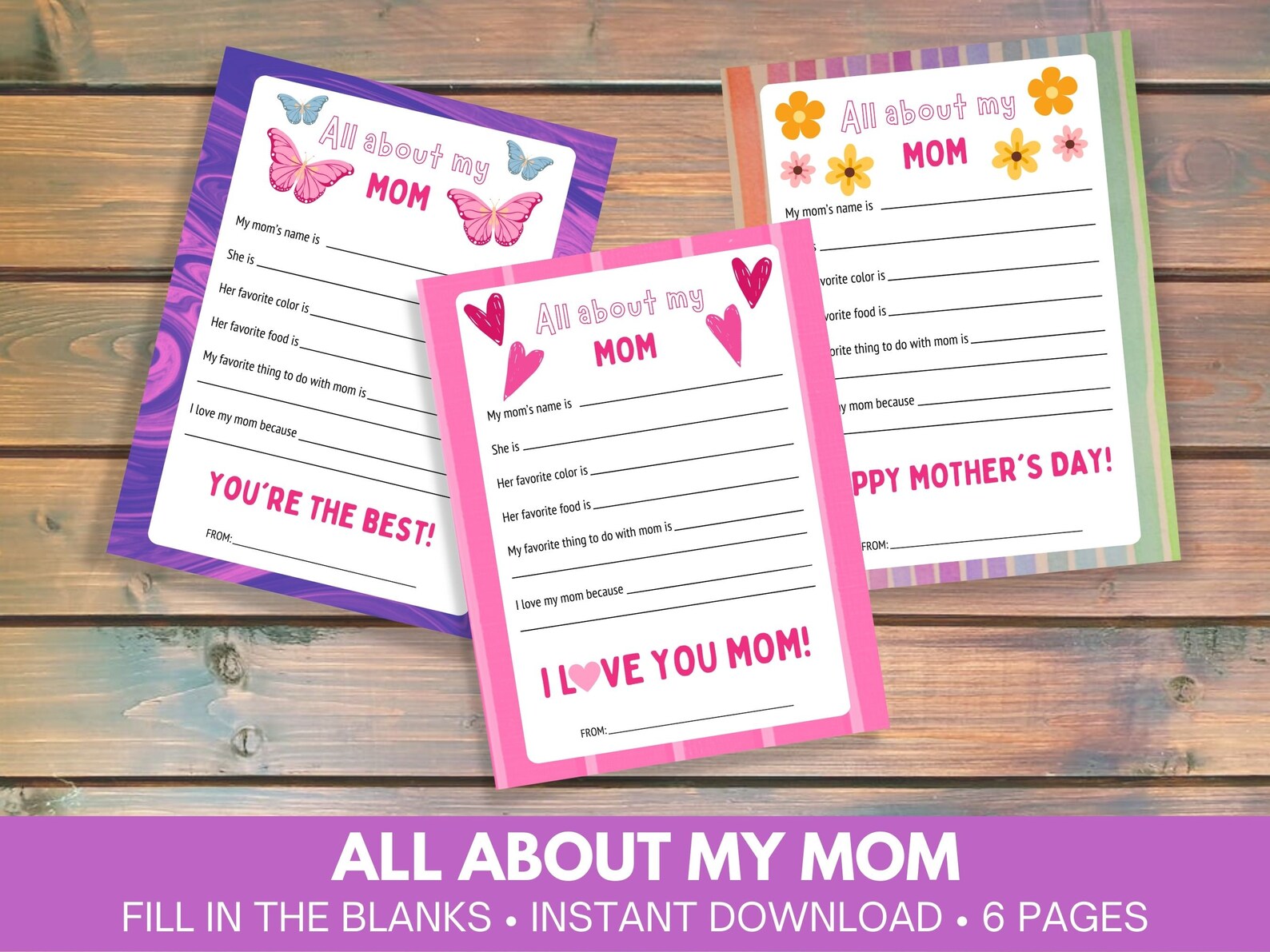 All About My Mom Fill in the Blank Printable, Mother's Day Gift, Mother ...