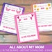 All About My Mom Fill in the Blank Printable, Mother's Day Gift, Mother ...