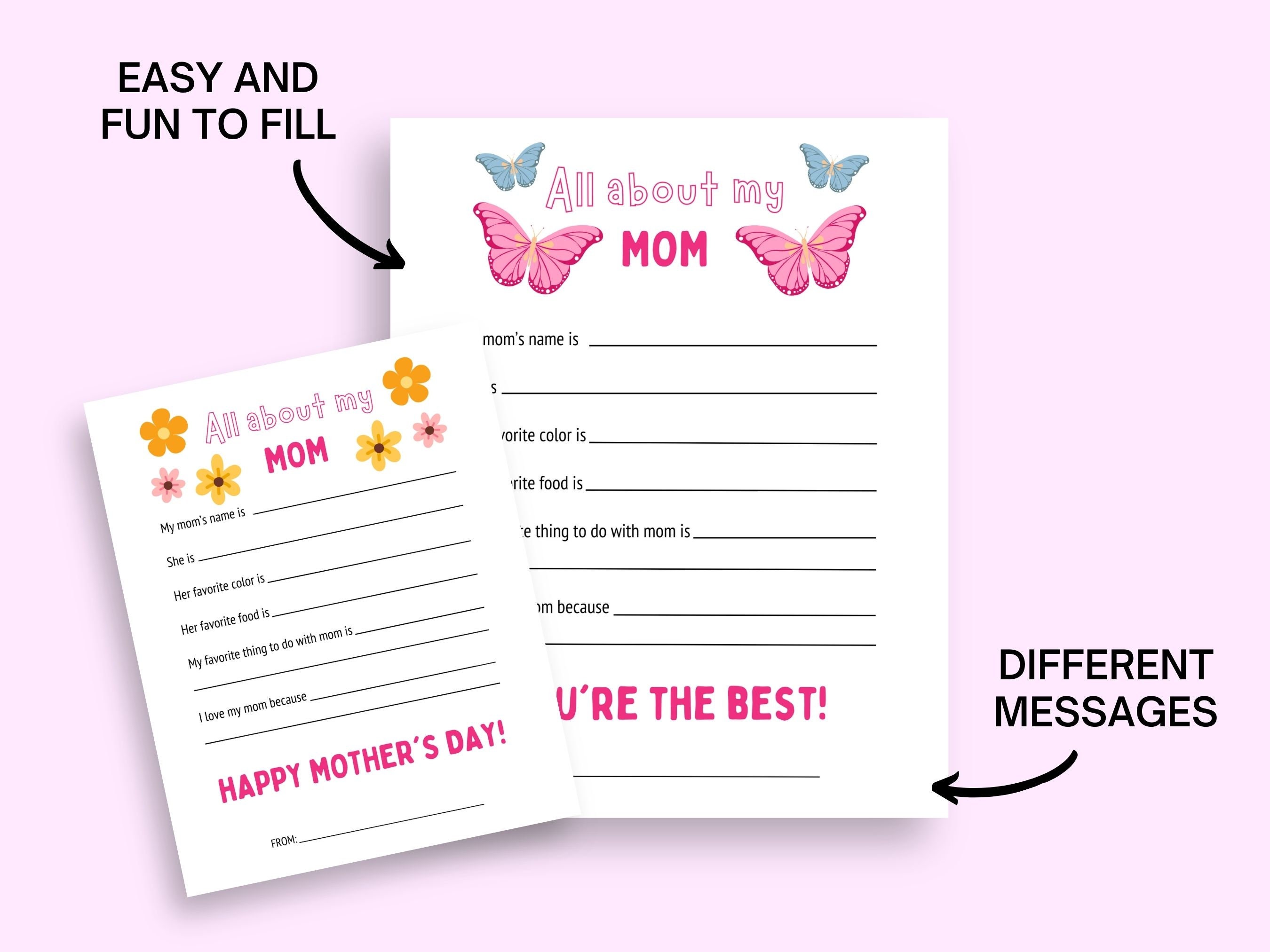 All About My Mom Fill in the Blank Printable, Mother's Day Gift, Mother ...