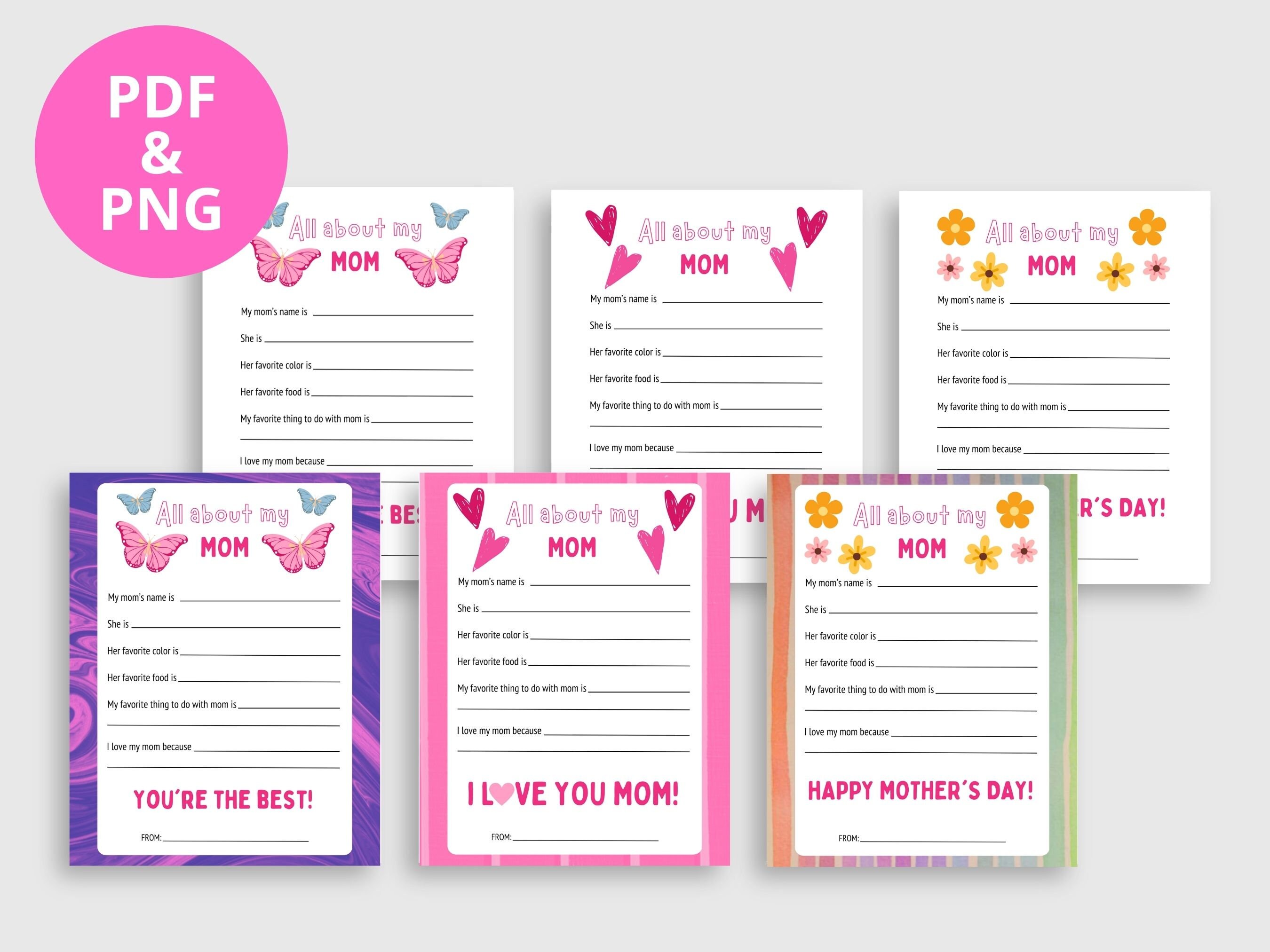 All About My Mom Fill in the Blank Printable, Mother's Day Gift, Mother ...