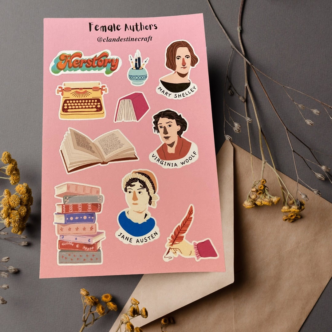 Female Authors Bookish Sticker Sheet, Women's History, Jane Austen ...
