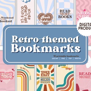 10 Retro-themed Bookmarks, Printable Bookmark Bundle, Girly Bookmarks ...