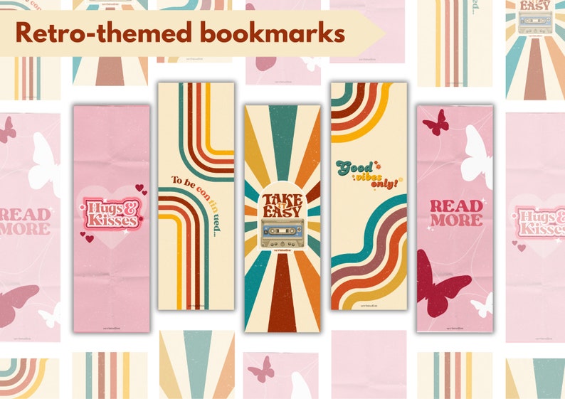 10 Retro-themed Bookmarks, Printable Bookmark Bundle, Girly Bookmarks ...
