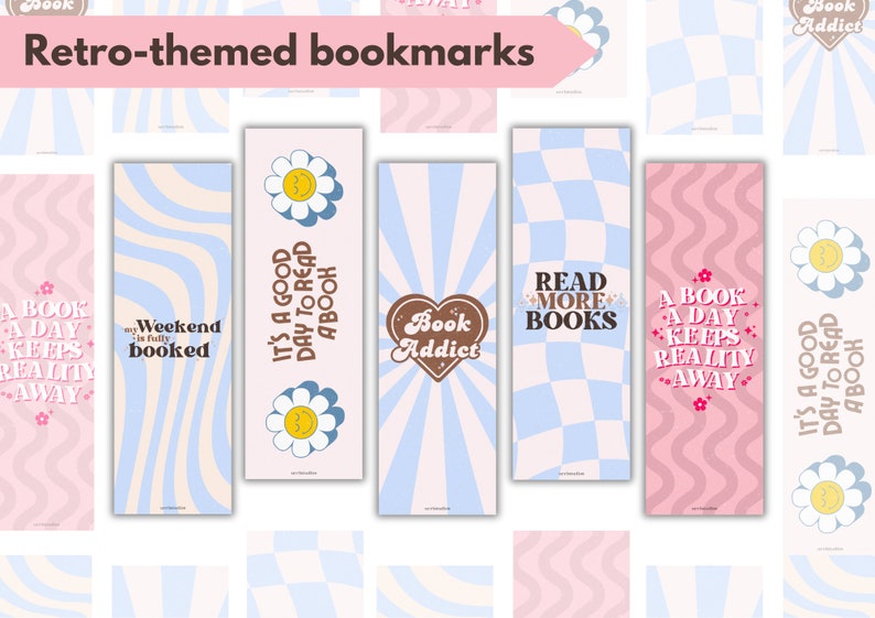 10 Retro-themed Bookmarks, Printable Bookmark Bundle, Girly Bookmarks ...