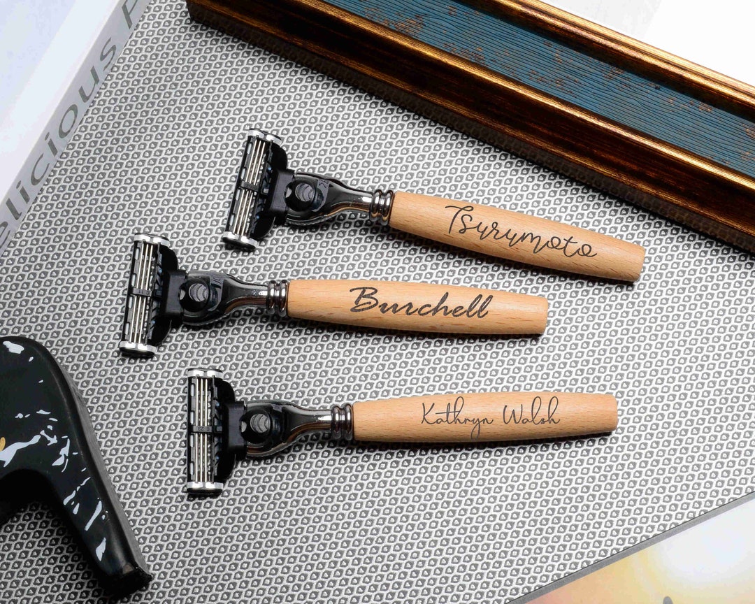 Engraved Wooden Razor Personalized Gift for Men, Groomsman Proposal ...