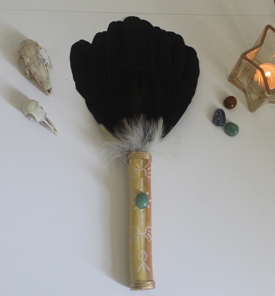 Scottish Crow Feather Smudging Fan With Aventurine Crystal and Norse ...