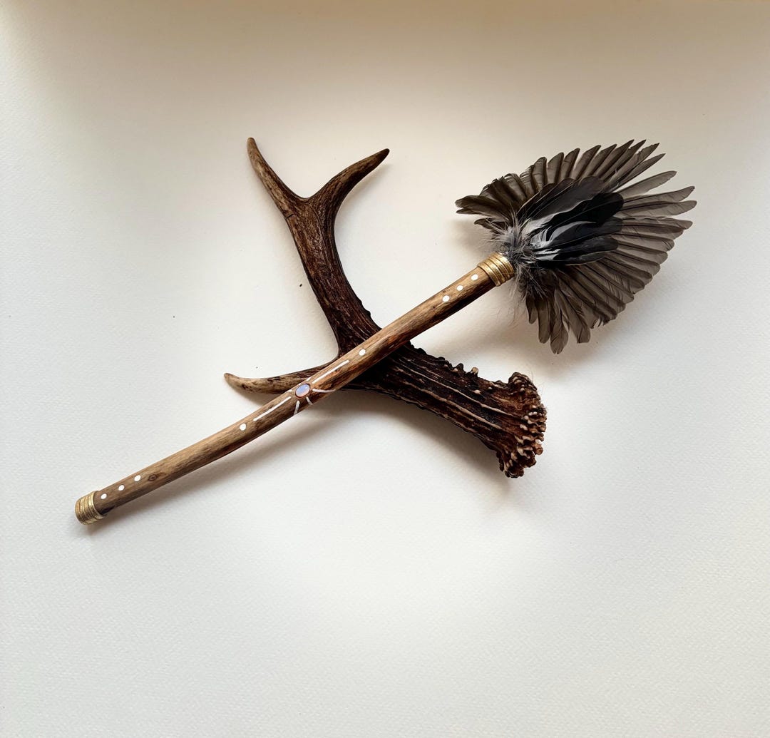 Smudging Fan Using the Wings of a Blackcap. Moonstone Crystals. Prayer ...