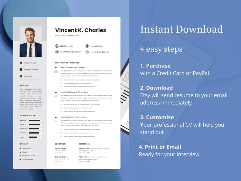 1 Page Resume Template Indesign With Photo, 1 Page CV Template Resume ...