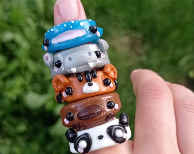 Y2k Indie Chunky Clay Rings Aesthetic Frog, Mushroom, Eye, Cow Print ...