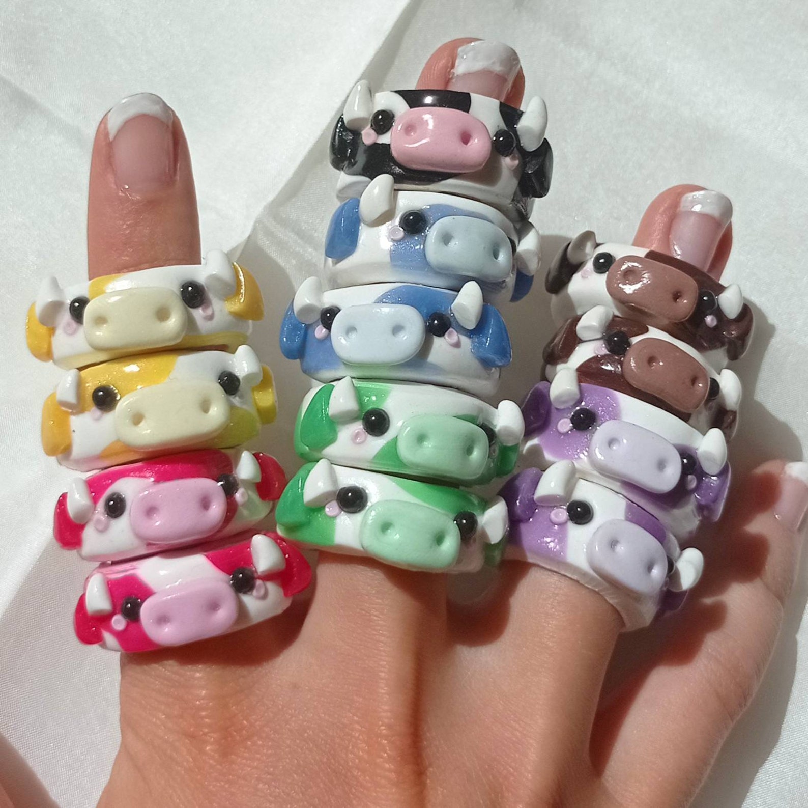 Handmade Polymer Clay Cow Rings Rainbow Cow Ring Kawaii - Etsy