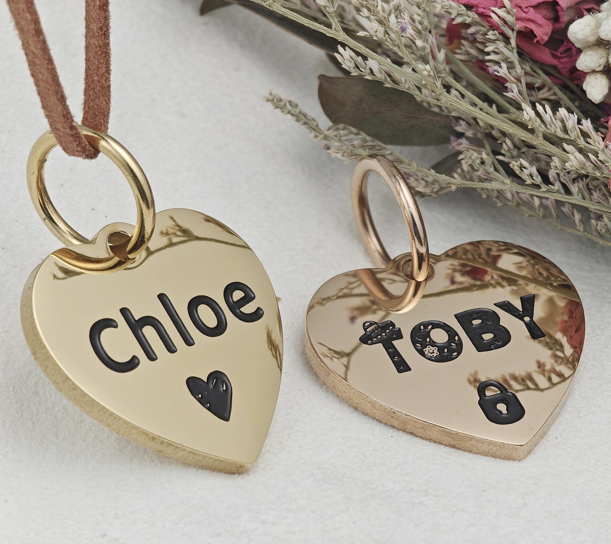 Custom Heart Pet ID Tag: Deep Engraved Stainless Steel With Enamel ...