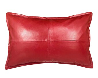 Red Leather Pillow - Etsy