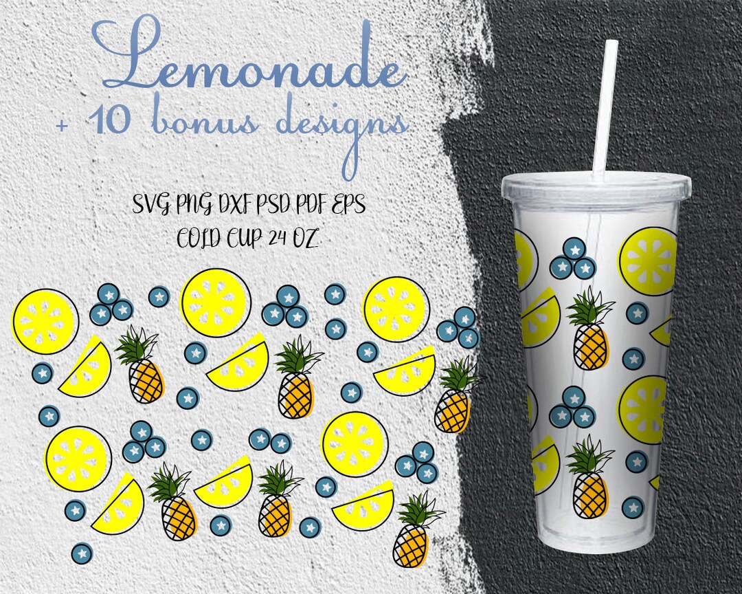 Lemonade 24oz Cold Cup Cutfile, Svg, Dxf, Png, Eps, Pdf, Psd Files ...