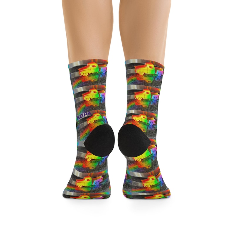 Rainbow Truck Socks | Recycled Poly Crew Socks, Colorful Vintage Pickup ...