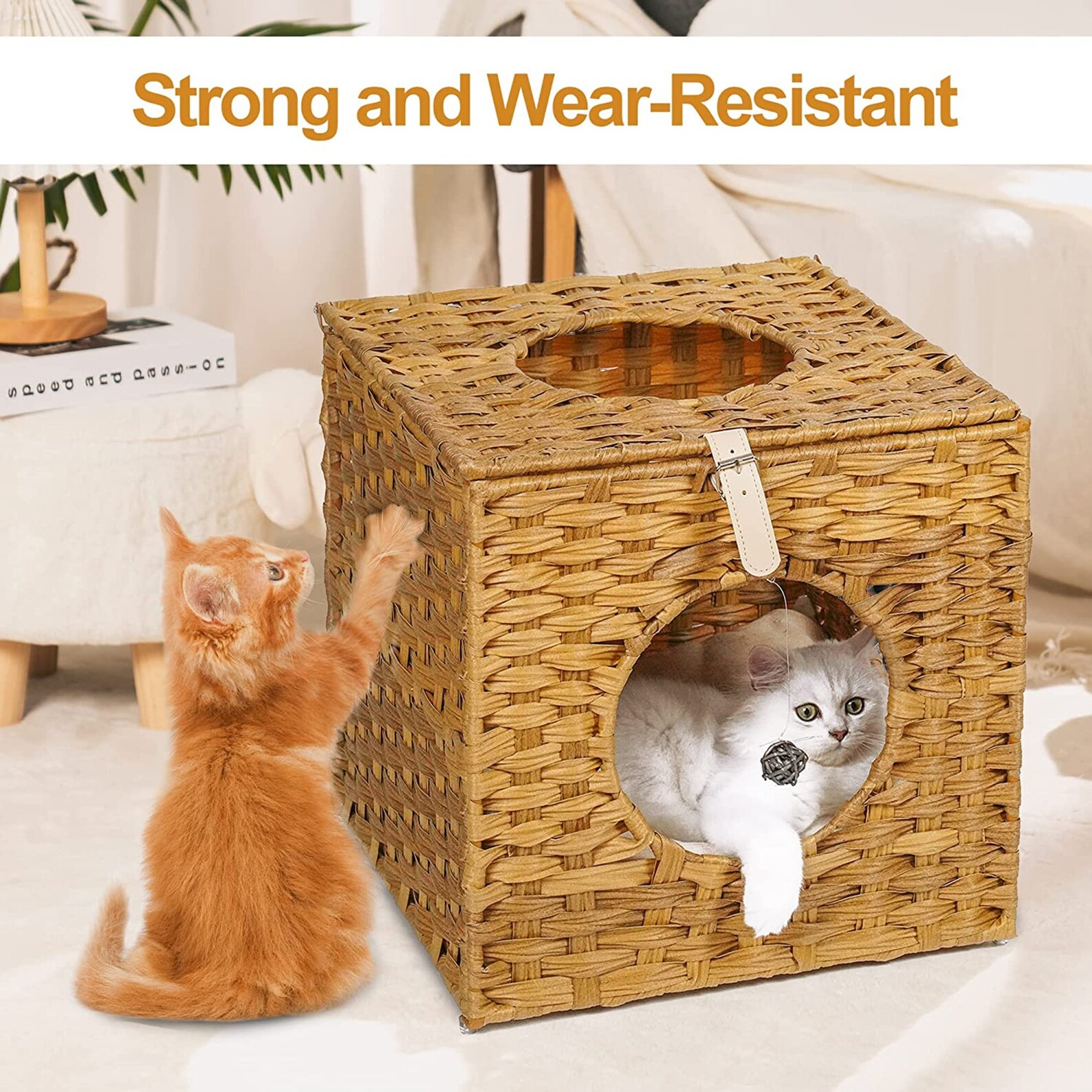 Cat House for Indoor Cats With Hand-woven Wicker Cat Bed Cozy - Etsy