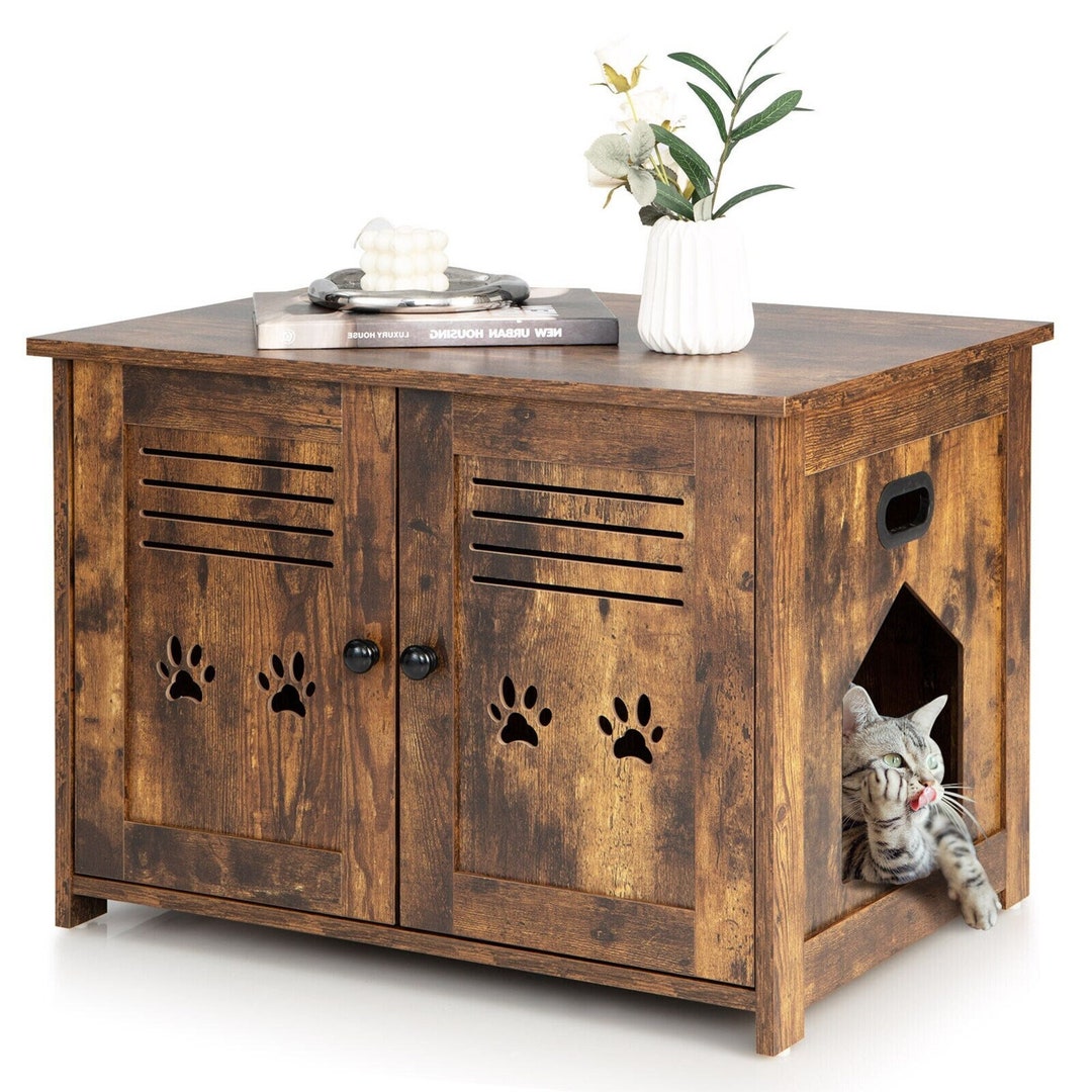 Cat Litter Box Enclosure Nightstand Wooden Cat House W/ - Etsy