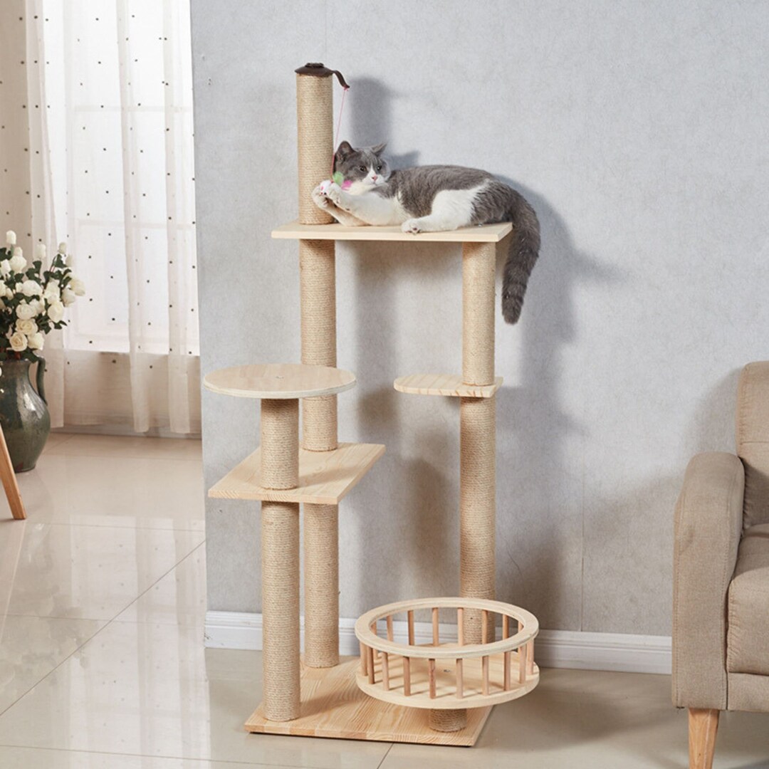 Wooden Multi Level Cat Tree Tower Cat Climbing Frame Solid - Etsy