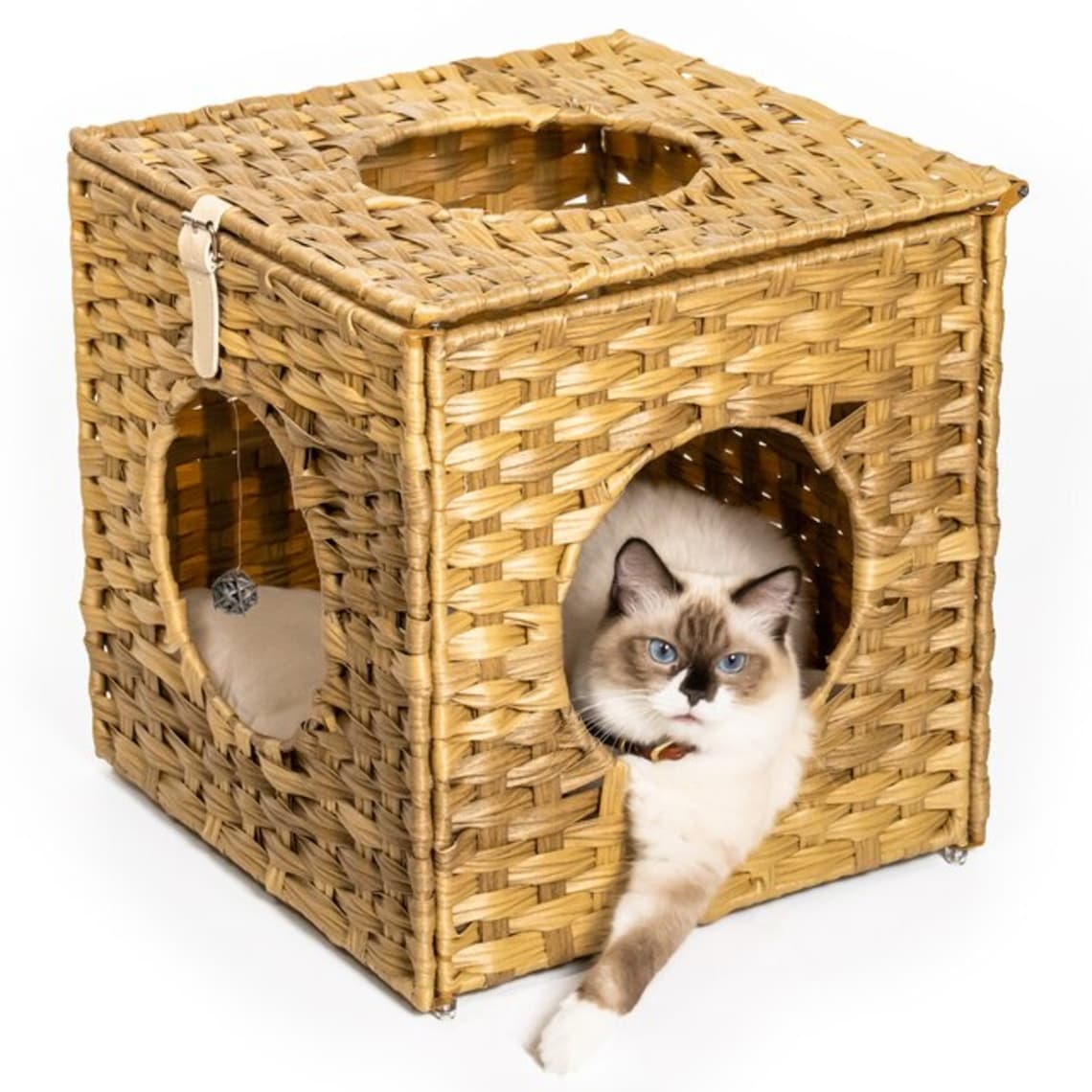 Cat House for Indoor Cats With Hand-woven Wicker Cat Bed Cozy - Etsy