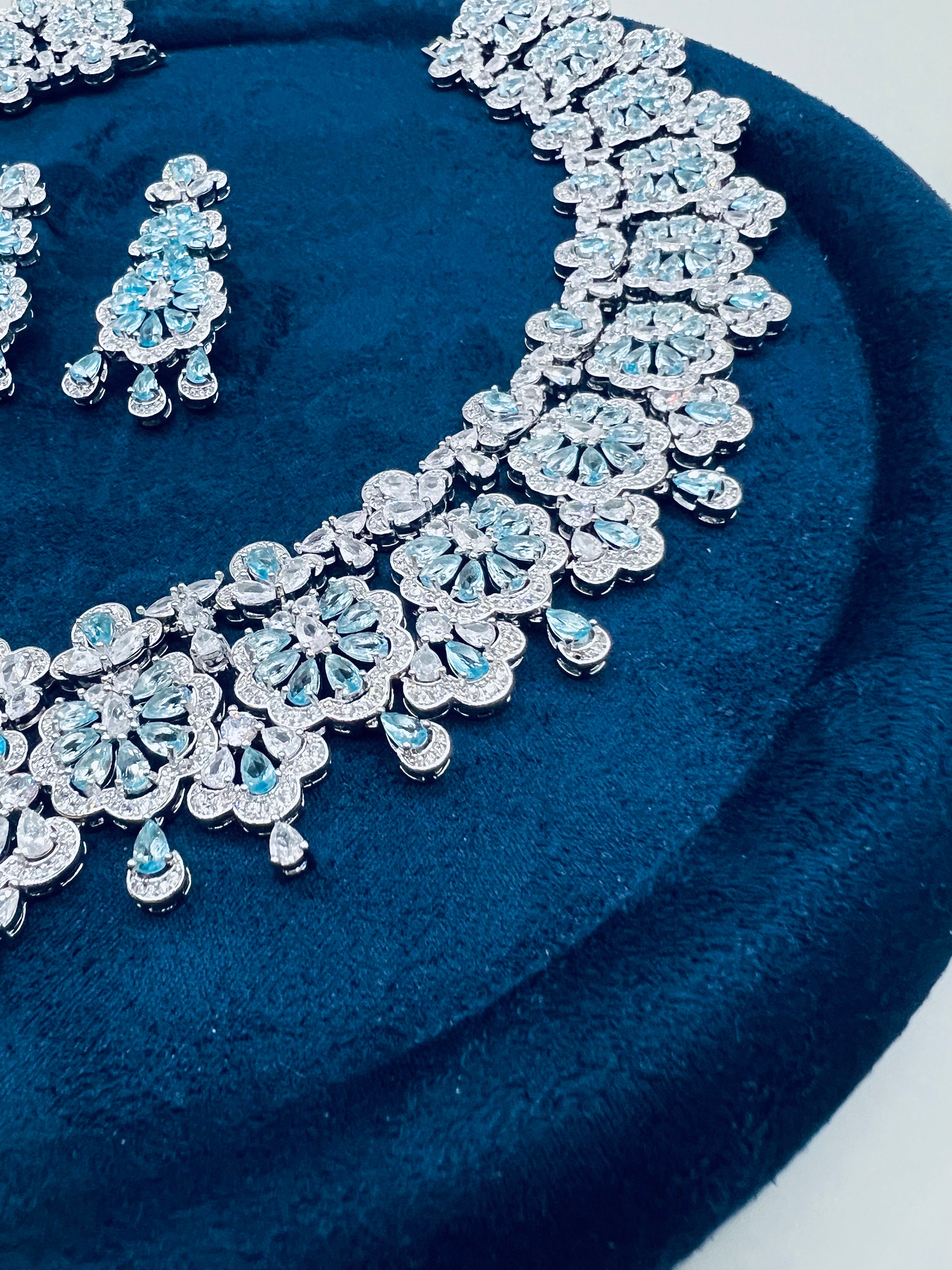 Celestial Blue Crystals Jewelry Set 2 Pieces, Necklace, Earrings in ...