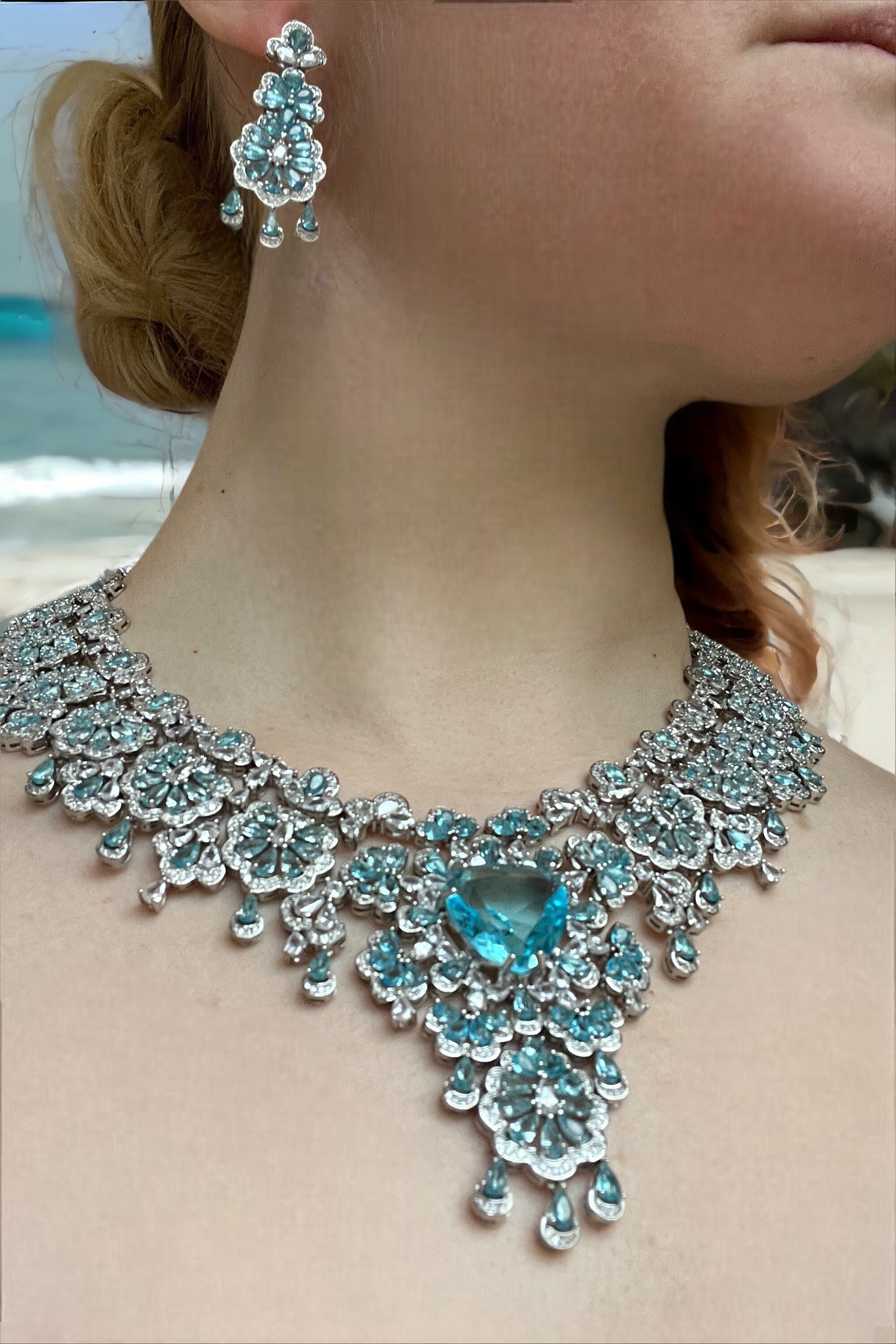 Celestial Blue Crystals Jewelry Set 2 Pieces, Necklace, Earrings in ...