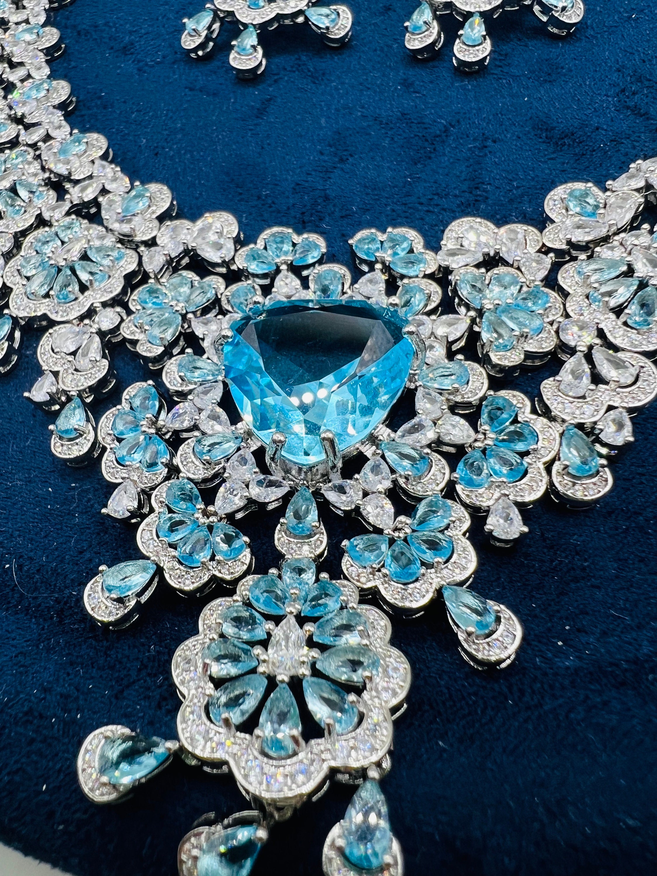 Celestial Blue Crystals Jewelry Set 2 Pieces, Necklace, Earrings in ...