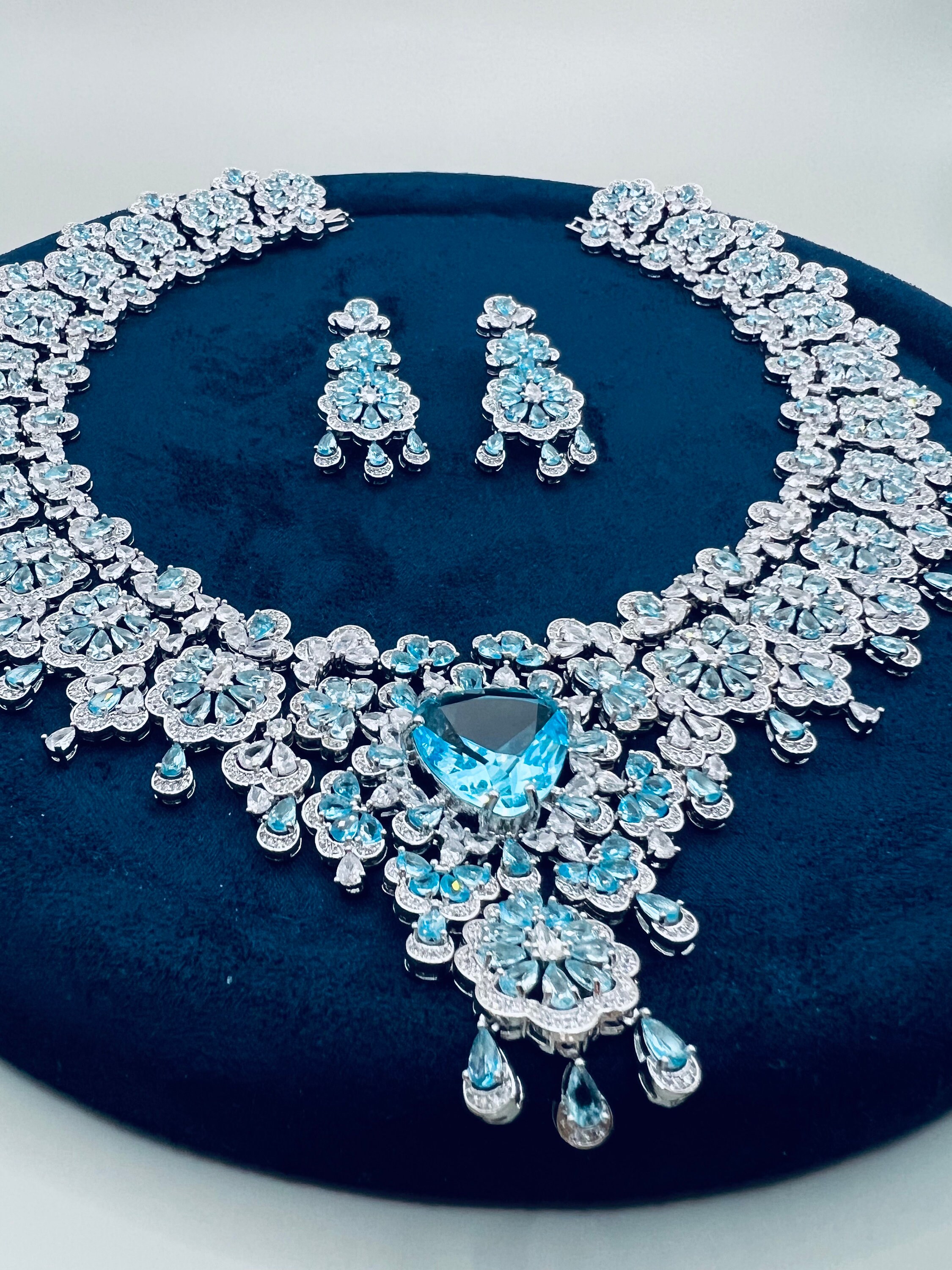 Celestial Blue Crystals Jewelry Set 2 Pieces, Necklace, Earrings in ...