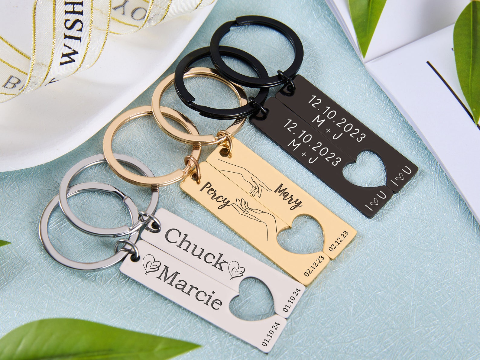Personalized 2 Pcs Matching Couple Keyring Couple Keychain Set Custom ...
