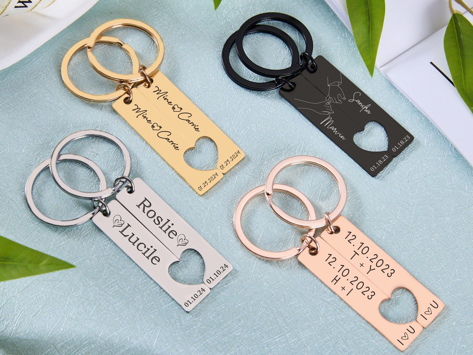 Personalized 2 Pcs Matching Couple Keyring Couple Keychain Set Custom ...