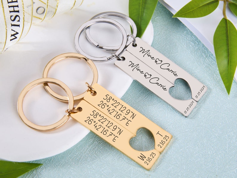 Personalized 2 Pcs Matching Couple Keyring Couple Keychain Set Custom ...