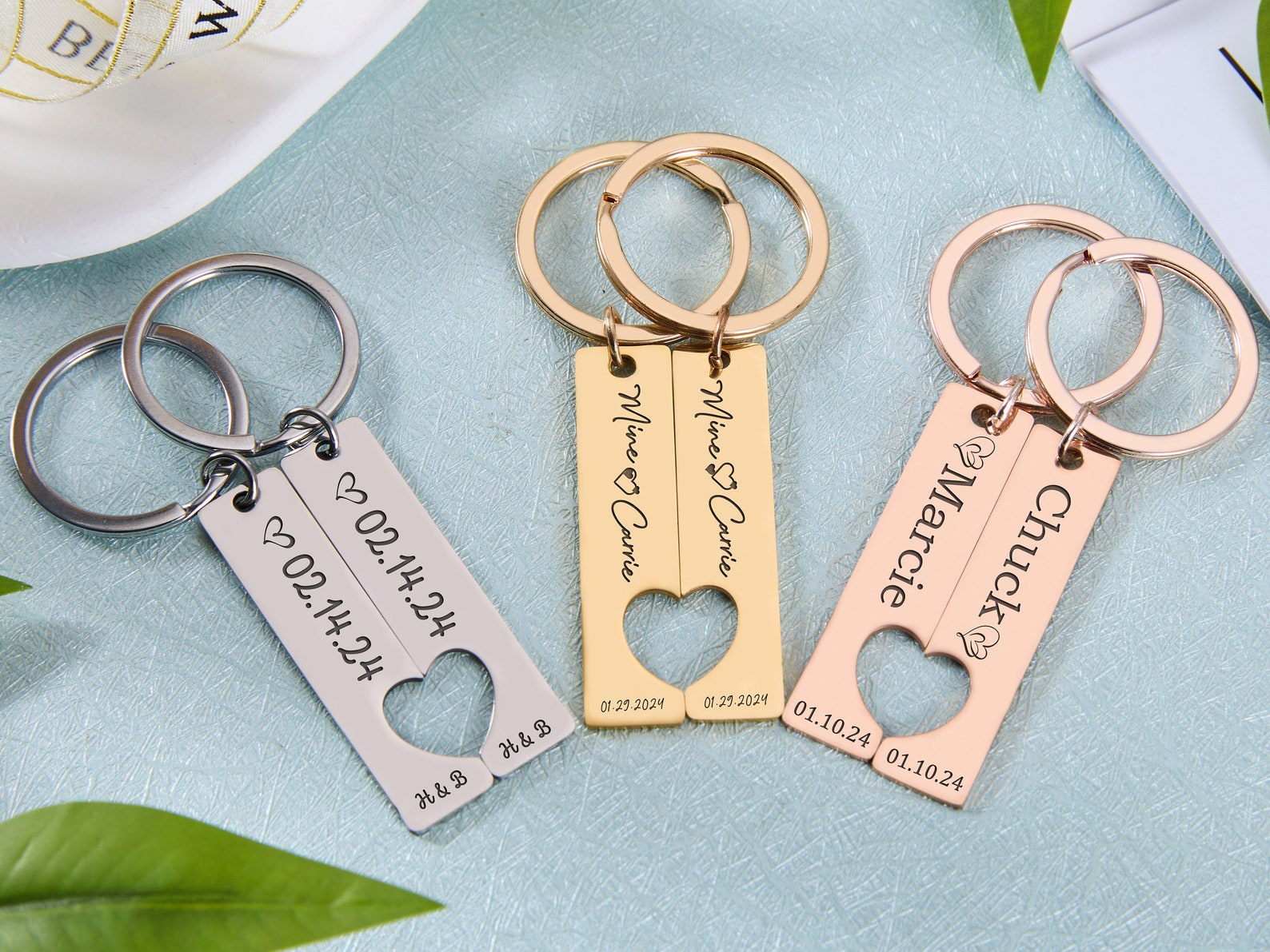 Personalized 2 Pcs Matching Couple Keyring Couple Keychain Set Custom ...
