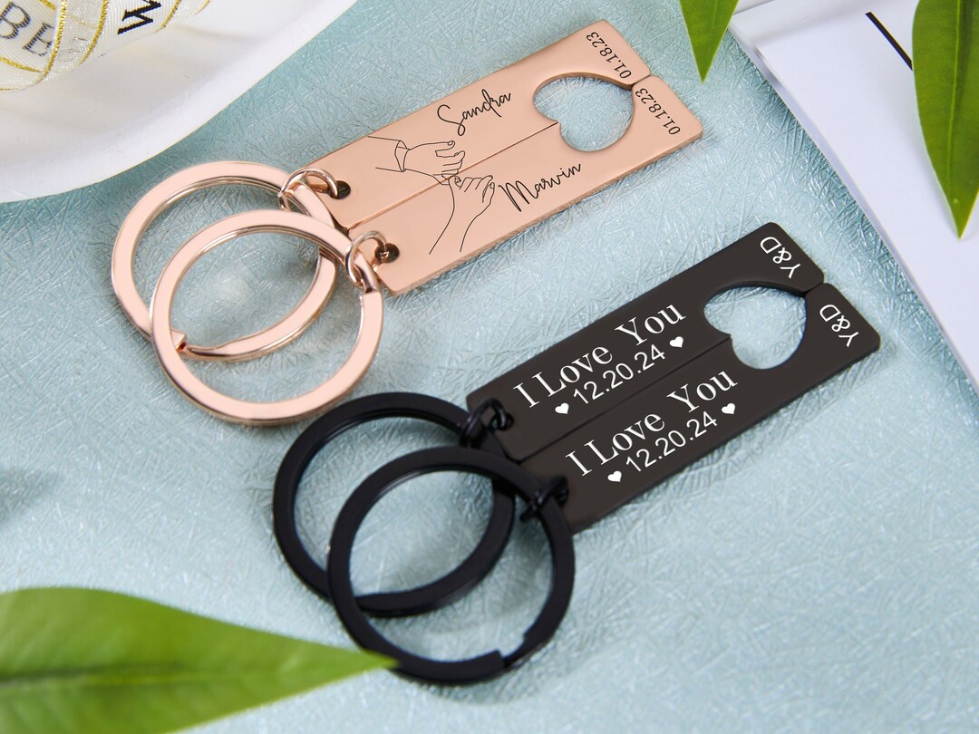 Personalized 2 Pcs Matching Couple Keyring Couple Keychain Set Custom ...