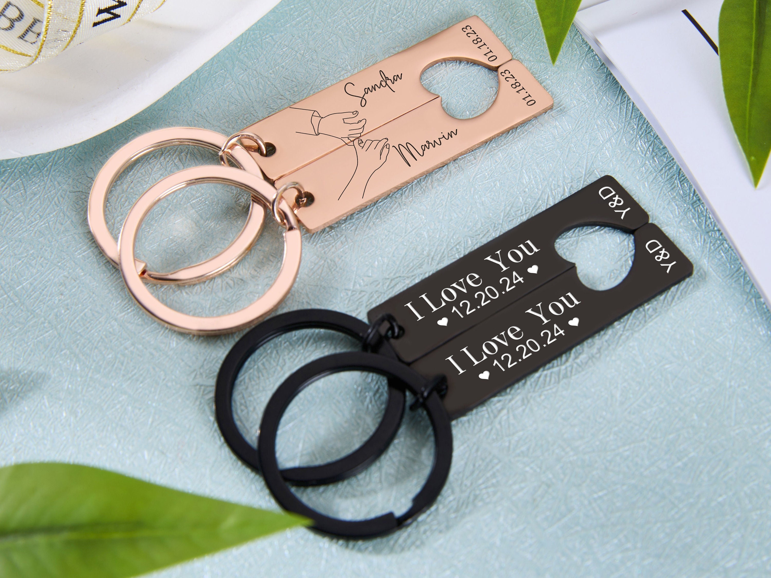 Personalized 2 Pcs Matching Couple Keyring Couple Keychain Set Custom ...
