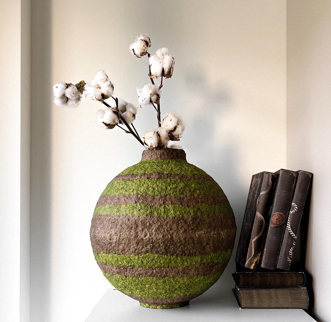 Chic Lime Green Rustic Vase - Sustainable Paper Mache Sculpture ...