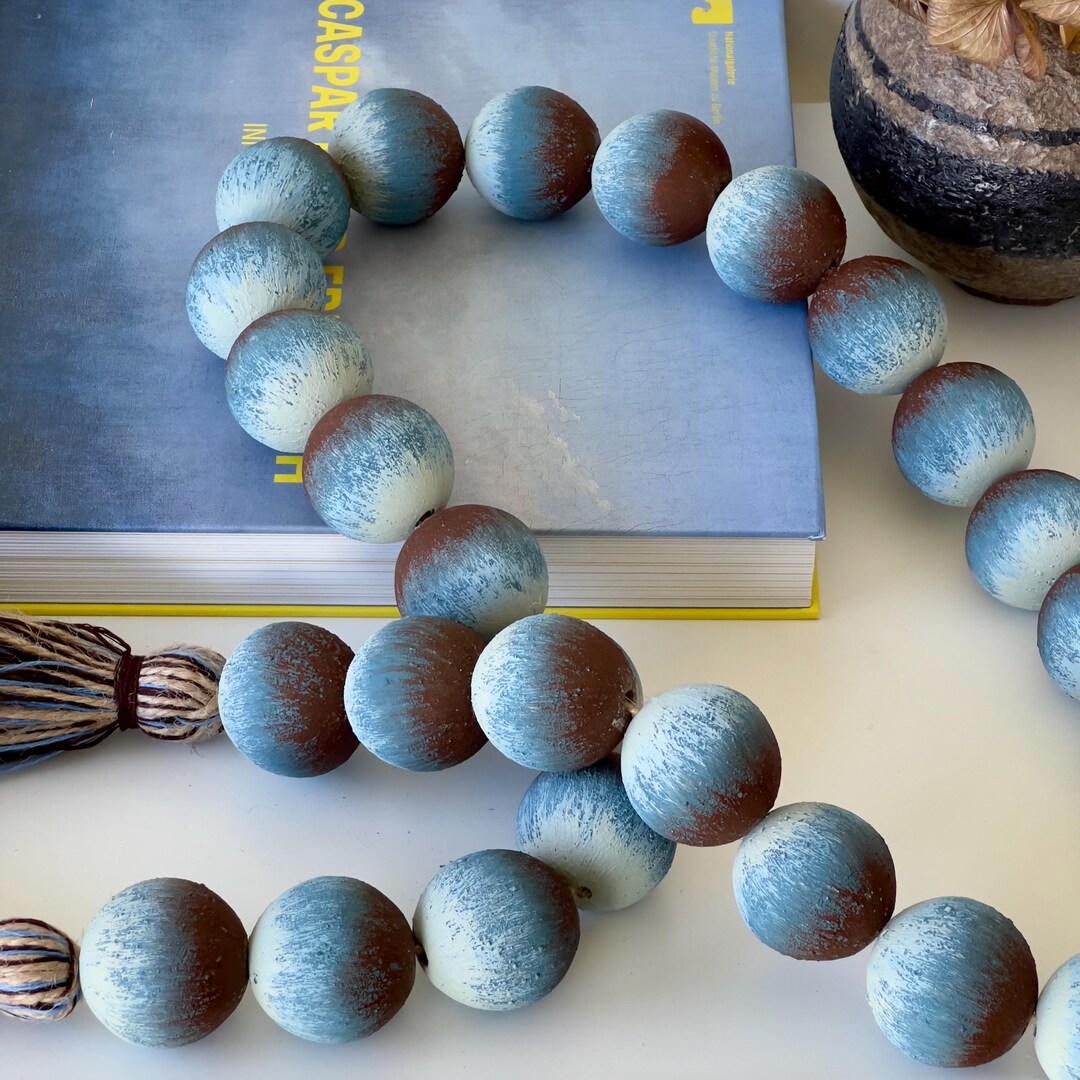 Rustic Wood Bead Garland – Coastal Boho Tassel Decor – Cottage Chic ...