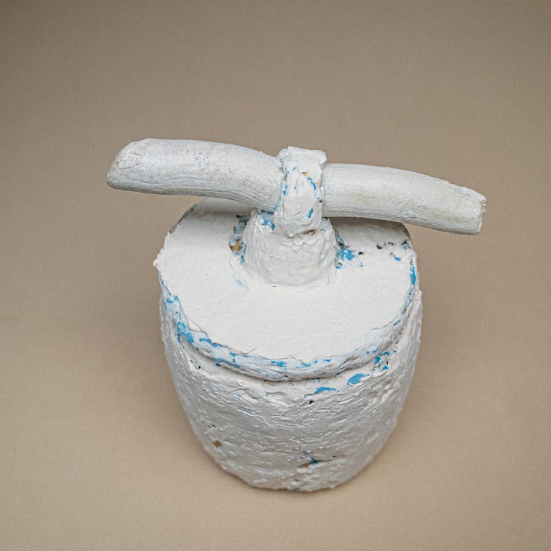 Handmade Paper Mache Jar With Lid: White & Blue Rustic Boho Decor ...