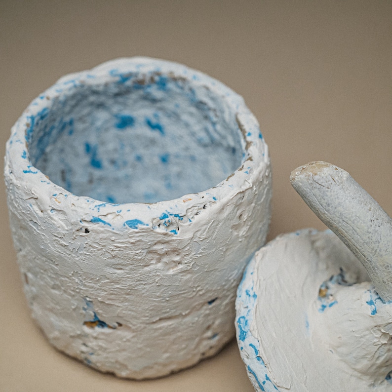 Handmade Paper Mache Jar With Lid: White & Blue Rustic Boho Decor ...