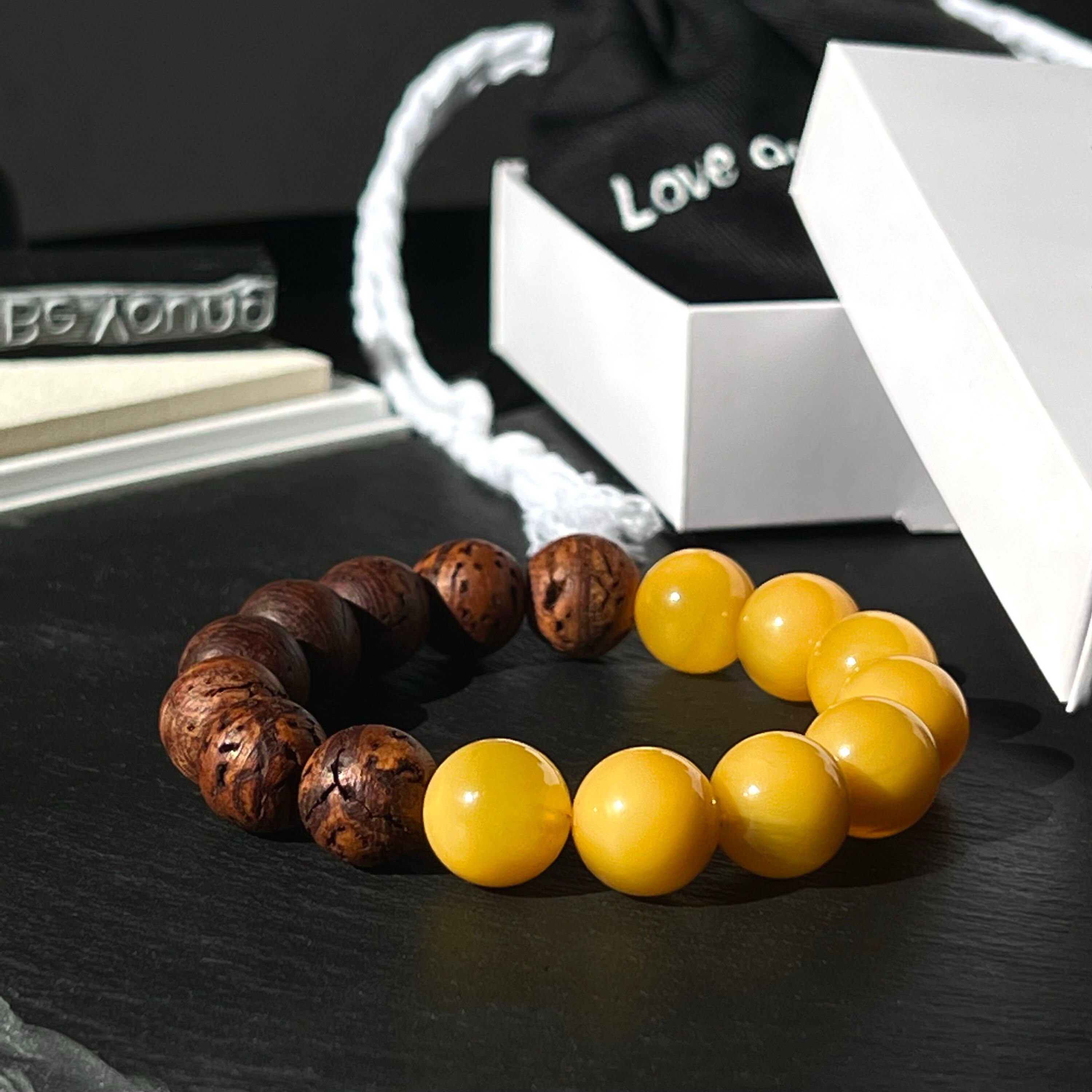 Energy Bracelet With Natural Amber Beads and Bodhi Seed - Etsy