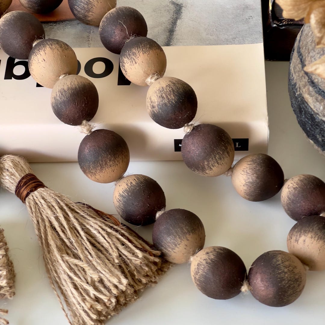 Modern Boho Wood Bead Garland – Handcrafted Rustic Farmhouse Decor ...