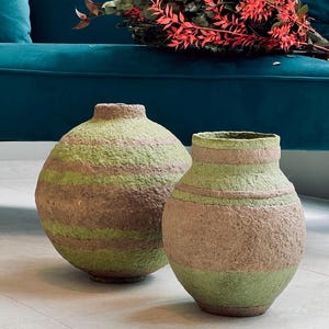 Wabi Sabi Lime Green Vase - Rustic Handmade Paper Mache Centerpiece ...