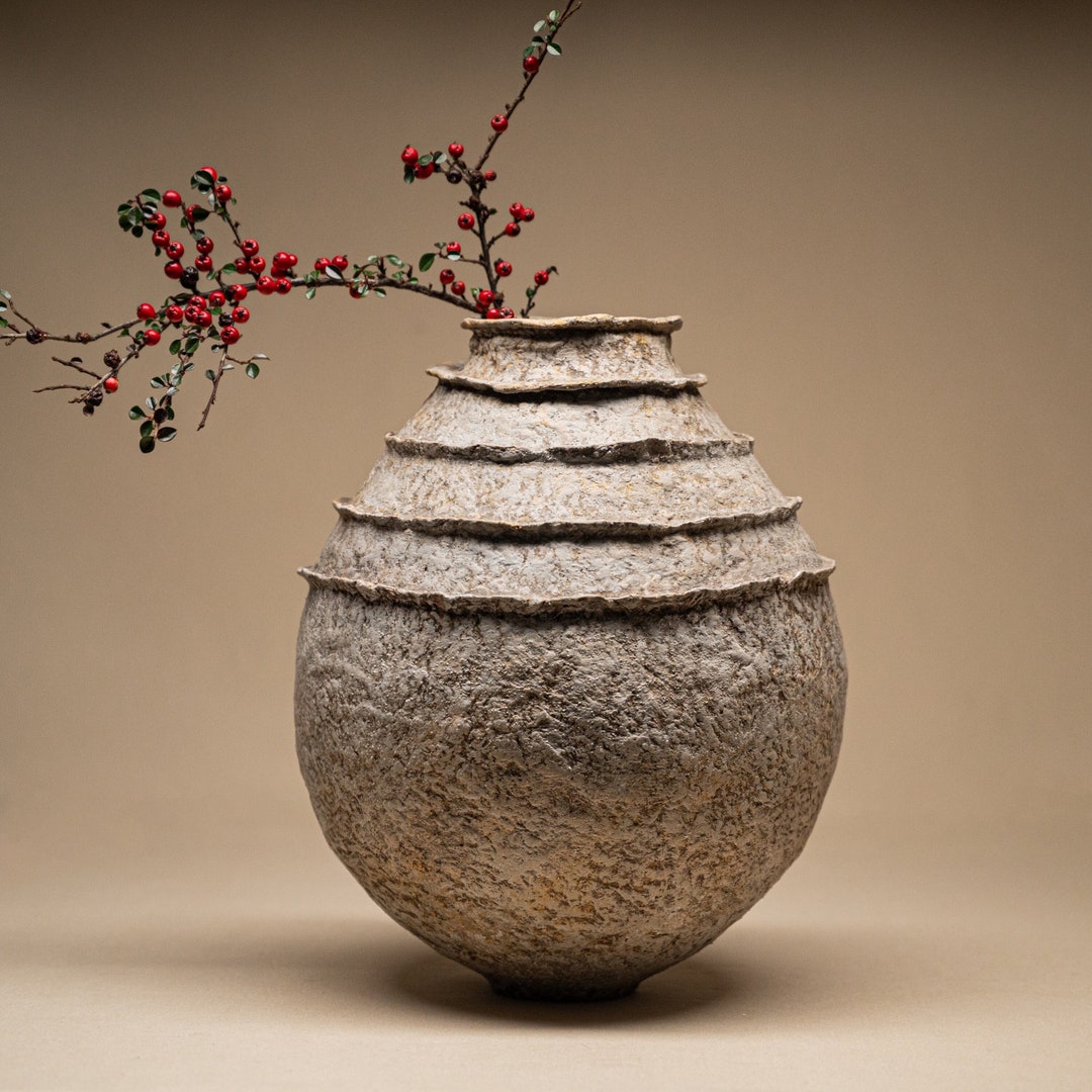 Handmade Paper Clay Vase: Wabi Sabi Vessel With Aging Effect, Boho Chic ...