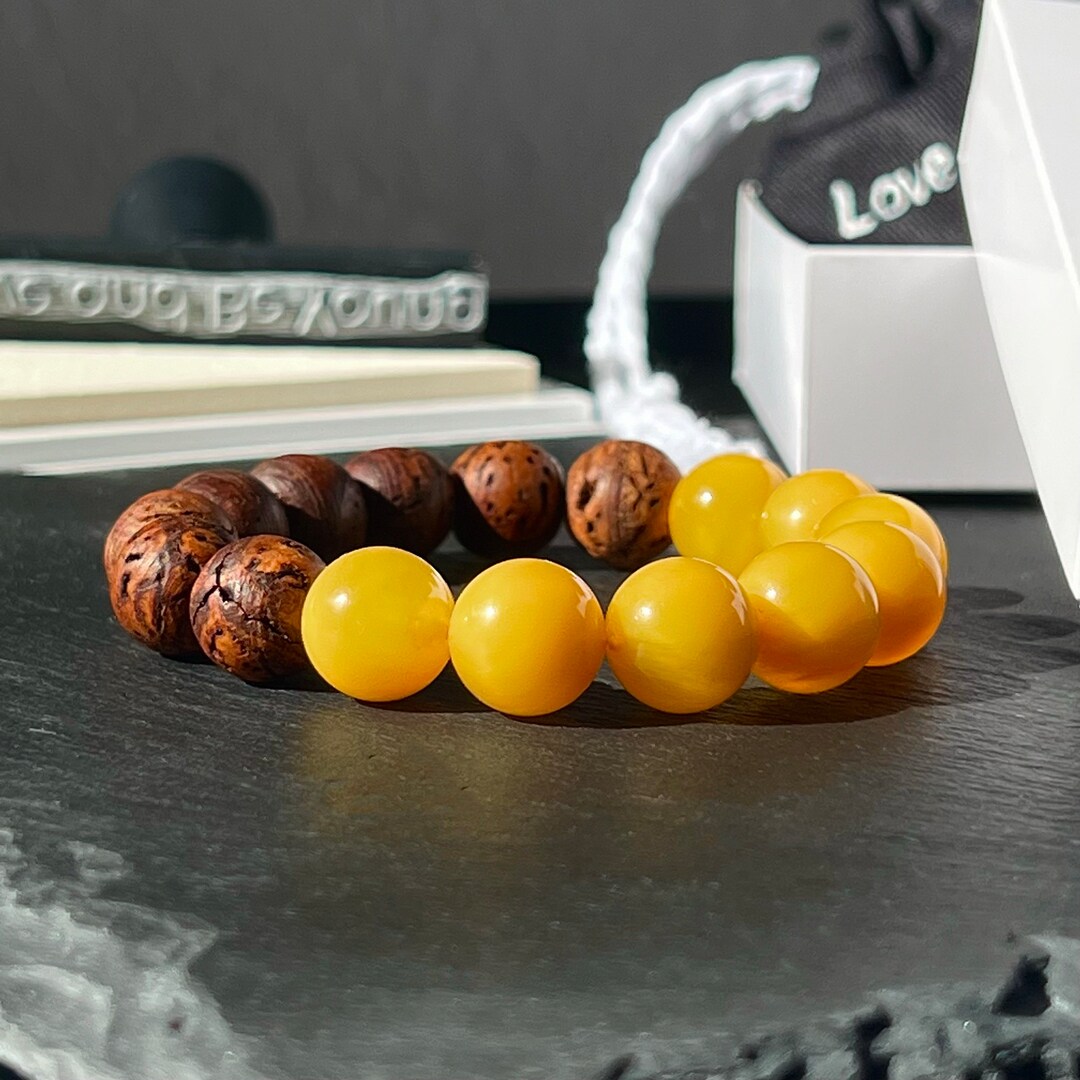 Energy Bracelet With Natural Amber Beads and Bodhi Seed Spiritual and ...