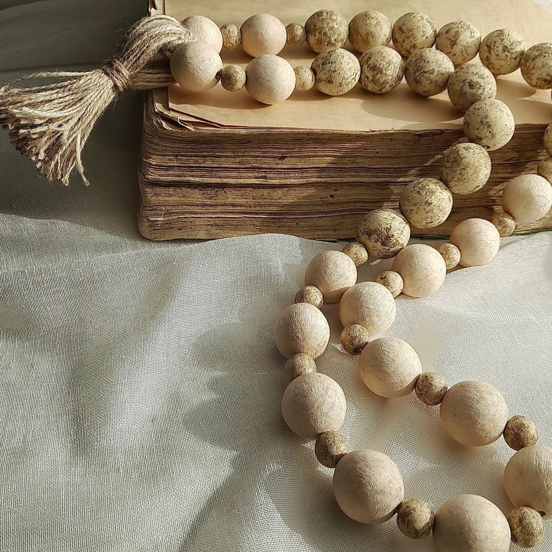 Boho Chic Decor Beads With Tassel - Large Wooden Bead Garland Ideas for ...