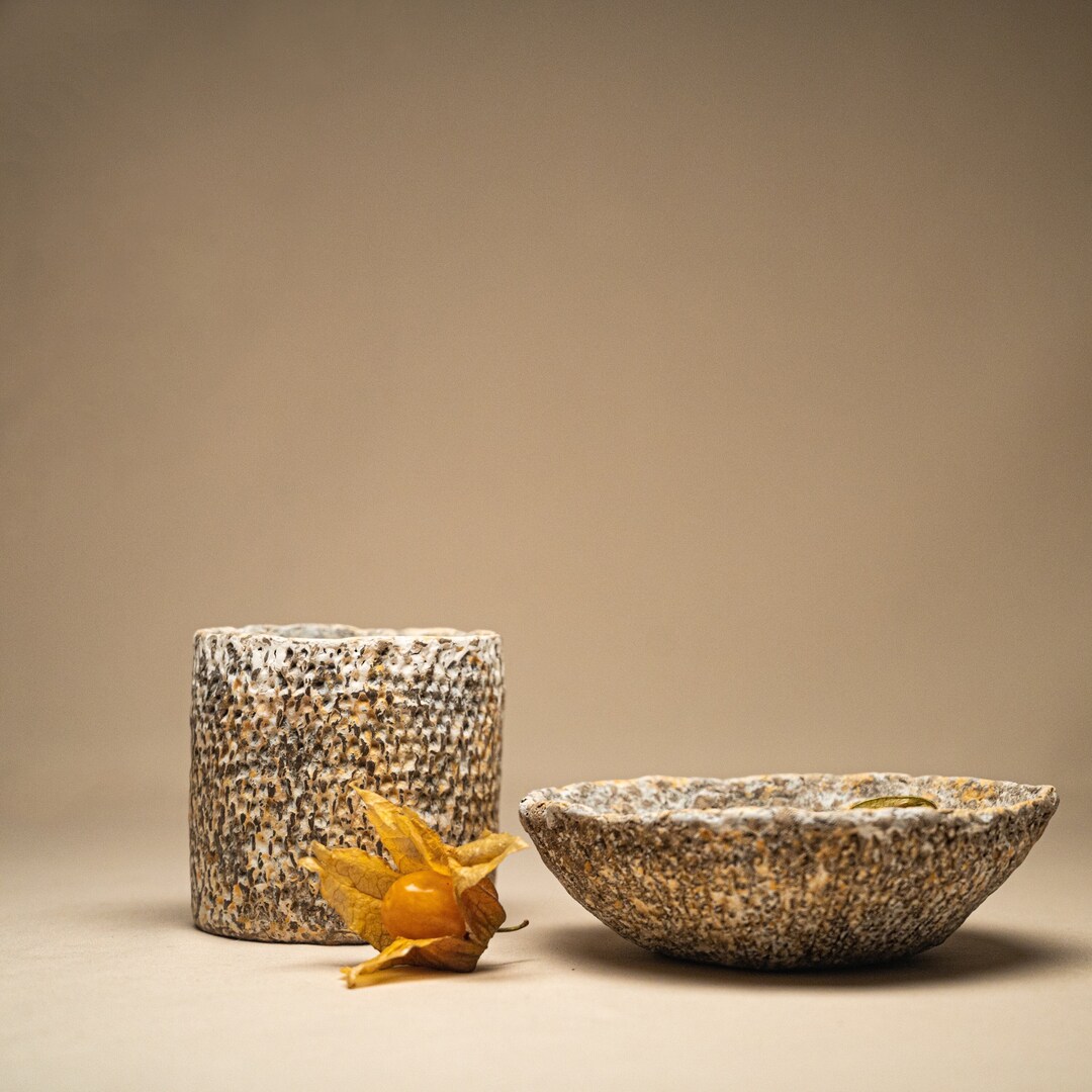 Handmade Paper Mache Vessels: Wabi Sabi Textured Vase and Bowl Set ...