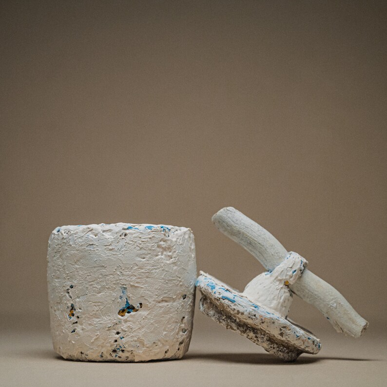 Handmade Paper Mache Jar With Lid: White & Blue Rustic Boho Decor ...